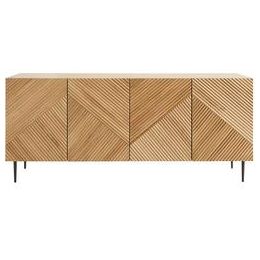 Miliboo Design-Sideboard aus hellem, massiver Eiche mit Gravur und schwarzem Metall, 4 Türen, B180 cm ARCHIPEL