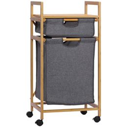 HOMCOM Wäschekorb mit Rollen grau, natur 42L x 35B x 84,5H cm