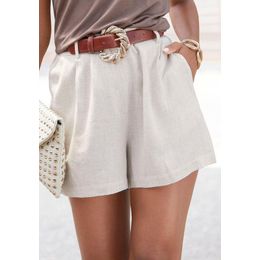 Lascana Webshorts mit Leinen, kurze Hose mit Taschen, Leinenhose, beige