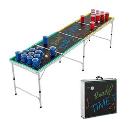 Juskys Beer Pong Tisch Colorido mit Beleuchtung - Bier Trinkspiel Set Becher Bälle - Schwarz, Bunt