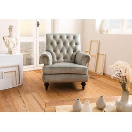 Sessel Echtleder 84x84x94 grau CHESTERFIELD #205