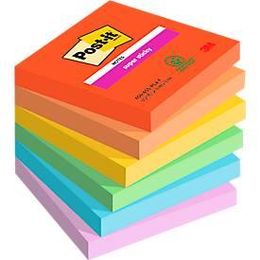 POST-IT Haftnotizen Super Sticky Notes Playful 654-6SS-PLAY, 76 x 76 mm, wiederablösbar, cellophanfrei verpackt, farbig, 6 x 90 Blatt