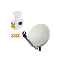 PremiumX Satellitenschüssel 60cm Antenne Hellgrau Quad weiß LNB 8x F-Stecker SAT-Antenne
