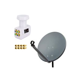 PremiumX Satellitenschüssel 60cm Anthrazit Quad LNB weiß 8x F-Stecker SAT-Antenne