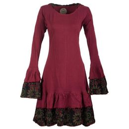 Vishes Jerseykleid Lagenlook Elfenkleid mit Zipfelkapuze und Rüschen Hippie