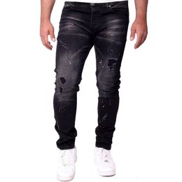 Reslad Destroyed-Jeans Reslad Jeans Herren Color-Splashes Stretch Denim Destroyed Jeanshose Destroyed Jeanshose Männer-Hose Slim Fit