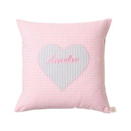 Personalisiertes Kissen VICHY HERZ rosa (Farbe: pink)