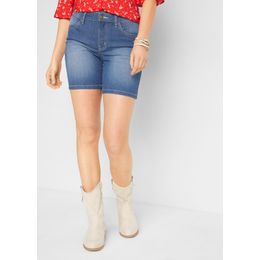 bonprix Jeansshorts Slim Fit Mid Waist 2er Pack, blau, mit Baumwolle