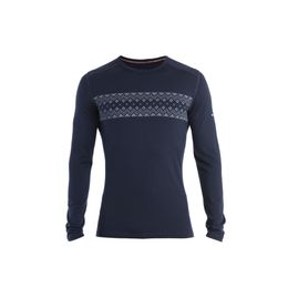 Icebreaker Merino 200 Oasis Thermo-Langarmshirt First Snow Stripe - Mann - Midnight Navy - Größe XL