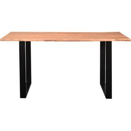 Baumkantentisch Sit Tische Gr. B/H/T: 180 cm x 76 cm x 90 cm, 180x90 cm, beige (natur, schwarz, natur) Baumkantentisch mit Baumkante und Kufengestell