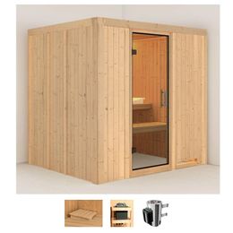 Karibu Sauna "Dima" Saunen 3,6-kW-Plug & Play Ofen mit integrierter Steuerung beige (naturbelassen) Saunen