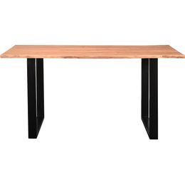 Baumkantentisch Sit Tische Gr. B/H/T: 160 cm x 76 cm x 85 cm, 160x85 cm, beige (natur, schwarz, natur) Baumkantentisch mit Baumkante und Kufengestell