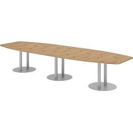 Hammerbacher Konferenztisch KT40S asteiche Tonnenform, Rundrohr silber, 400,0 x 85,0 - 130,0 x 74,0 cm