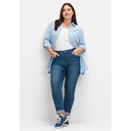 sheego Große Größen: Schmale Jeans mit Kontrastnähten, blue Denim, Gr.112