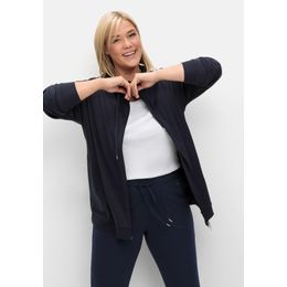 sheego Große Größen: Sweatjacke mit Stehkragen und Bindeband, tiefblau, Gr.60/62