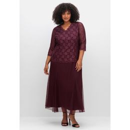 sheego Große Größen: Abendkleid mit Spitzenoberteil und Chiffonrock, aubergine, Gr.40