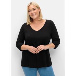 sheego Große Größen: 3/4-Arm-Shirt mit Einsatz aus Blusenstoff seitlich, schwarz, Gr.44/46