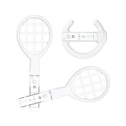 Brooklyn Set Racing Wheel Lenkrad Tennis-Schläger Weiß Controller (Passgenau für Nintendo Wii WiiU Controller