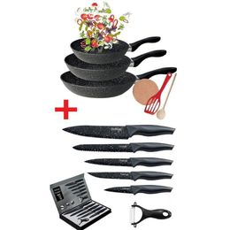 KESSMANN Pfannen-Set Induktion Pfannen 20cm 24cm 28cm mit Zubehör 6tlg + Messerset 6tlg