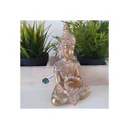 Aspinaworld Buddhafigur Sitzende Buddha Figur Gold als Teelichthalter 19 cm