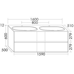 Burgbad Glas Doppel-Waschtisch-Set rc40 Wei&szlig; Ultramatt/Schwarz Matt, SGKL160F5756A0127 SGKL160F5756A0127