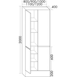 Burgbad Hochschrank rc40 2000x800x400 Grau Hochglanz, SGJB080F4524 SGJB080F4524