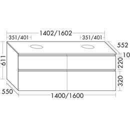 Burgbad Waschtischunterschrank Lin20 HGL 611x1402x552 Lichtgrau Hochglanz, SGRC140F5370 SGRC140F5370