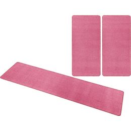 Bettumrandung Shashi Hanse Home, Höhe 8 mm, (3-tlg), Kurzflor, Unifarben, Teppich, Bettläufer, Bettvorleger, Teppichläufer, beige|rosa