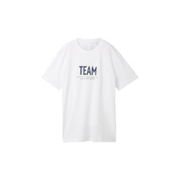 Tom Tailor Denim Herren T-Shirt mit Print, weiß, Print, Gr. S