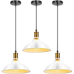 Pendelleuchte Lampenschirm Retro Hängelampe aus Metall Edisen E27 Lampe für Loft Esszimmer Wohnzimmer Flur Weiß - 3PCS
