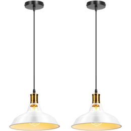 Pendelleuchte Lampenschirm Retro Hängelampe aus Metall Edisen E27 Lampe für Loft Esszimmer Wohnzimmer Flur Weiß - 2PCS