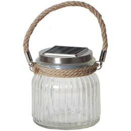 STAR TRADING LED-Solar-Leuchte Glass Jar, 1 warm white led, mit Sisalaufhänger ca. 11 cm x 12 cm, Solarpanel, Outdoor