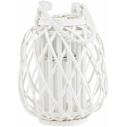 Beliani - Laterne Weiß 25 x 30 cm Glas mit Holz Kerzenhalter Dekorativ Rund Modern - Weiß