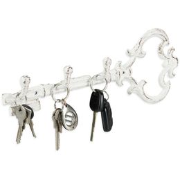 Relaxdays 1 x Schlüsselbrett, 3 Haken, dekorative Schlüsselform, Gusseisen, Vintage, Shabby, HxBxT: 12,5 x 33 x 4,5 cm, weiß