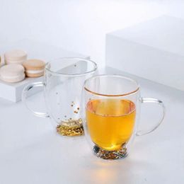 Zellerfeld - 2er Set Doppelwand Glas mit Henkel 350 ml Tee / Kaffeegläser Camli Bardak Trinkgläser, Teegläser, Cappuccino transparent