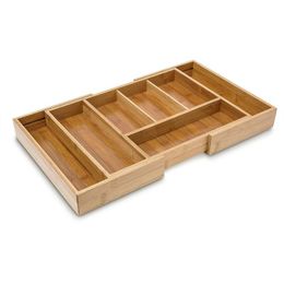 Relaxdays - Besteckkasten ausziehbar hbt: 5 x 48,5 x 28 cm Besteckeinsatz aus Bambus mit 5 bis 7 Fächern als Küchenorganizer und Schubladeneinsatz