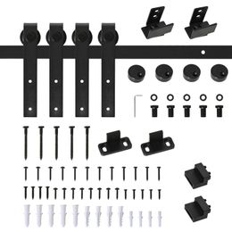 HOMCOM Schiebetürsystem Geeignet für Schrank, TV-Stände und mehr, Schiebetür-Kit, Geeignet für verschiedene Türpaneele Schwarz 200 x 0,6 x 18 cm (BxTxH)