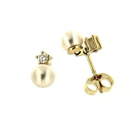 Paar Ohrstecker OROLINO "585 Gold mit Brillant 0,10ct. + Perle weiß" Ohrringe Gr. ONE-SIZE, 0,10 ct SI = kleine Einschlüsse, Gold, gelb (gelb, weiß) Damen Ohrstecker