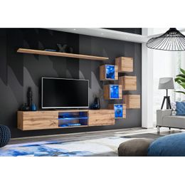 JVmoebel Wohnwand Braun Wohnwand Wohnzimmermöbel Wand Schrank Luxus Set Neu Holzmöbel