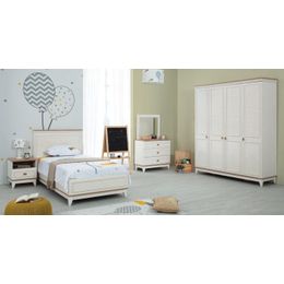 JVmoebel Schlafzimmer-Set Garnitur Kinderzimmer Bett Kinderbett Kindermöbel Weiß Holz Set 5tlg