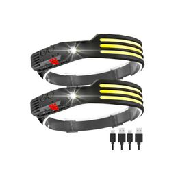 Olotos Stirnlampe LED COB XPE Kopflampe Scheinwerfer USB Wiederaufladbar mit Sensor (2 Stück Set)