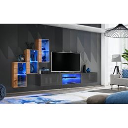 JVmoebel Wohnwand Komplett Modern Wohnwand Wand TV-Ständer 3x Hänge Vitrine