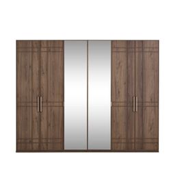 JVmoebel Kleiderschrank Kleiderschrank Schlafzimmerschrank Schrank Braun Holz Spiegel 6 Türen Made In Europe