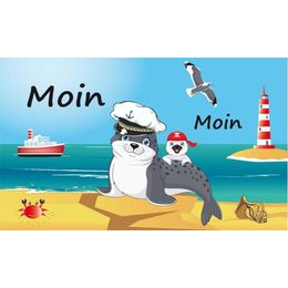 flaggenmeer Flagge Moin Moin Seehund mit Baby 80 g/m²