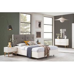 JVmoebel Schlafzimmer-Set Schlafzimmer Garnitur Doppelbett Komplette Bett Weiß Stoff 3tlg Modern