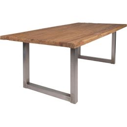 Sit Esstisch Tops&Tables, mit rustikaler Tischplatte aus recyceltem Altholz Teak, silberfarben