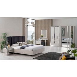 JVmoebel Schlafzimmer-Set Groß Schlafzimmer Garnitur Doppelbett Bett Holz Set 7tlg Weiß Modern
