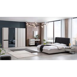 JVmoebel Schlafzimmer-Set Schlafzimmer Garnitur Doppelbett Bett Nachttische Holz Set 7tlg Weiß
