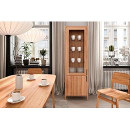 Natur24 Highboard Vitrine Swig aus Kernbuche massiv geölt 59x188 mit 1 Tür und 1 Glastür