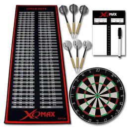 XQMAX Dartscheibe Starter-Set + Dartteppich Check Out rot